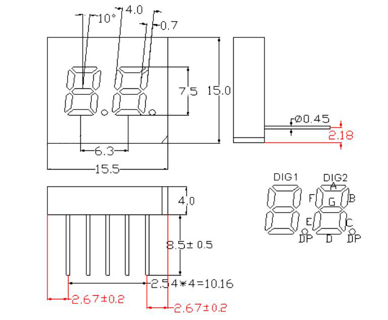 2 digit 7 segment led display