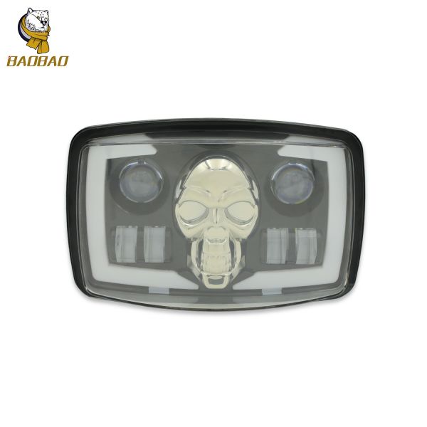 Quality 4 Inch Skull LED Headlight White Yellow Green Ring For Harley Davidson for sale
