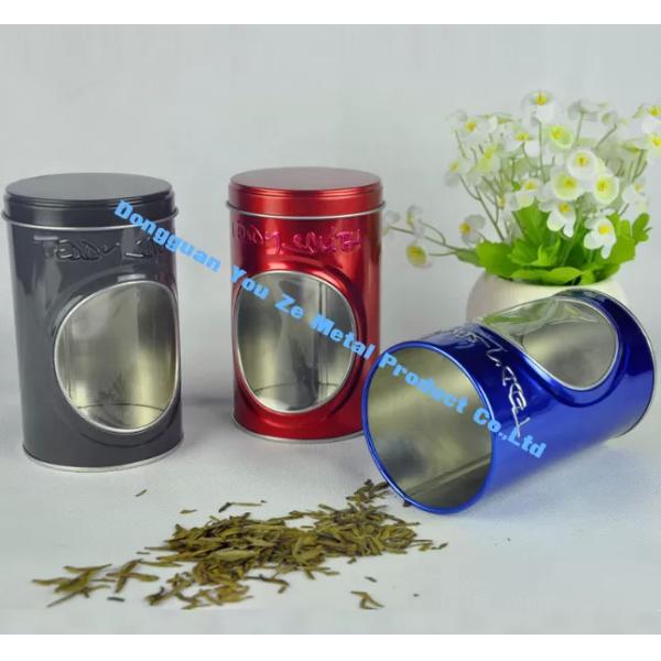 Quality Display Tin Containers With Window Embossed Tea Tin Box On Body Custom Storage Tins for sale