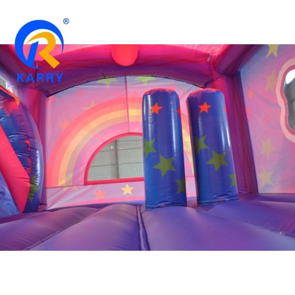 Quality PVC Rainbow Unicorn Inflatable Bouncer House with Inflatable Pool Slide and 3 in for sale