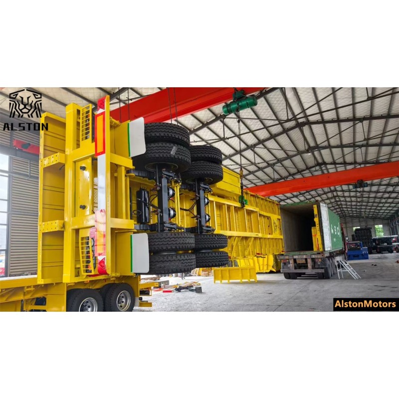 Flatbed Semi Trailer Loading Container in Factory Yard