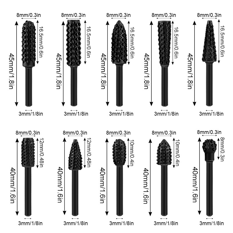 6PC Woodworking Rotary Rasp File Six Piece Woodworking Face Milling Cutter Carving Milling Cutter Electric Drill with DIY Root