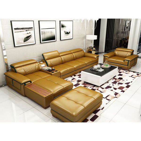 Quality Modern Villa Modular L Shape Living Room Sofa Set Home Furniture Leisure Corner Luxury Leather Sectional Sofa for sale