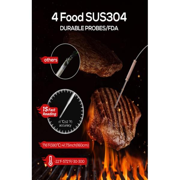 Quality Four Probes Digital Instant Read Bbq Meat Thermometer Bluetooth Wireless Meat for sale