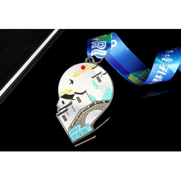 Quality Blue Ribbon Rectangle Gold Engraved Zinc Alloy Custom Medals for sale
