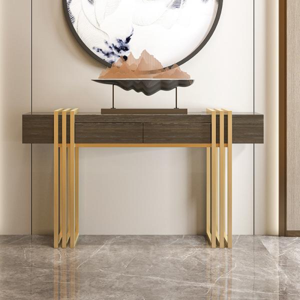 Quality Walnut 2 Drawer Console Table Satin Marble And Gold Console Table for sale