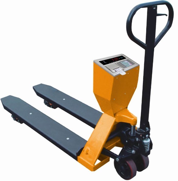 Quality Powder Coated Steel Hand Operated Pallet Truck With Weight Scale for sale