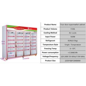 Quality 1720L High Efficiency Commercial Display Freezer Energy Saving 4 Door Display for sale