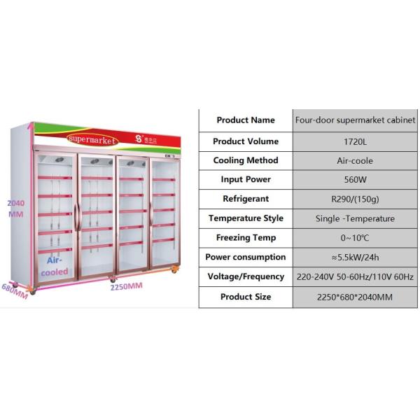 Quality 1720L High Efficiency Commercial Display Freezer Energy Saving 4 Door Display Freezer for sale