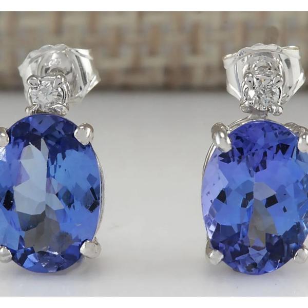Quality 14k White Gold Oval Genuine Natural Tanzanite Earrings with CZ for sale