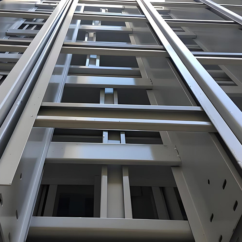 Close-up view of ladder cable tray ventilation design