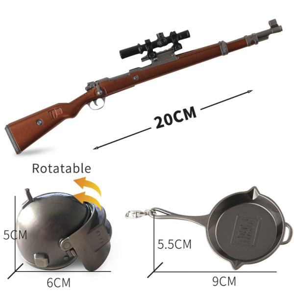 Quality 3 PCS Metal Gun Model Keychains Helmet 98K Frying Pan Key Ring for sale