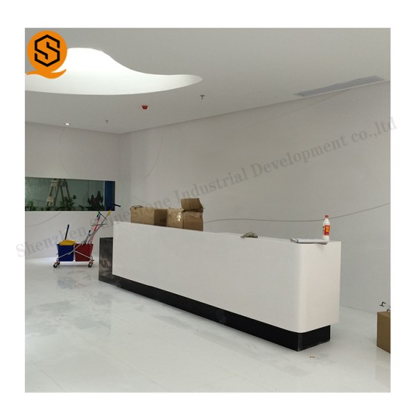 Quality 2Person Solid Surface Hotel Counter Table Regular Reception Station Desk for sale