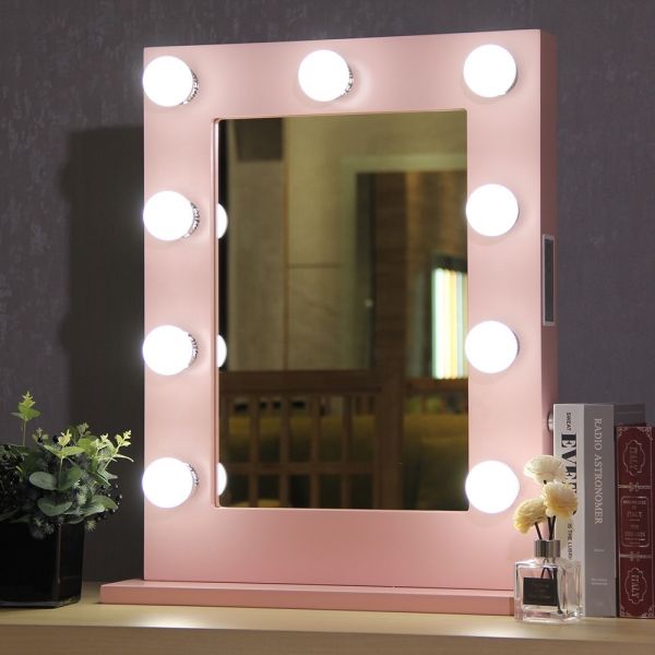 Quality Framed Makeup Mirror With Lights Smart Dimming Pink Led Makeup Mirror for sale