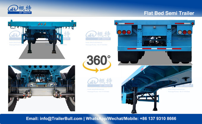 60T Capacity 40ft ISO Flatbed Semi Truck Trailer with 3 Heavy Axles