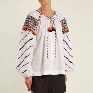 Quality OEM Design Ladies Breathable Vintage Clothing Linen Summer Blouse for Women for sale