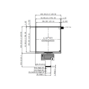 Quality 5 Inch Square Tft Display Module 600X600 DOTS 40 PINS MIPI Interface 1000 Nits for sale