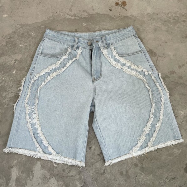 Quality Summer Streetwear Fashionable Fringed Denim Men's Shorts Custom logo Cotton Straight Leg Tassel Jeans Boxer Shorts for Mens for sale