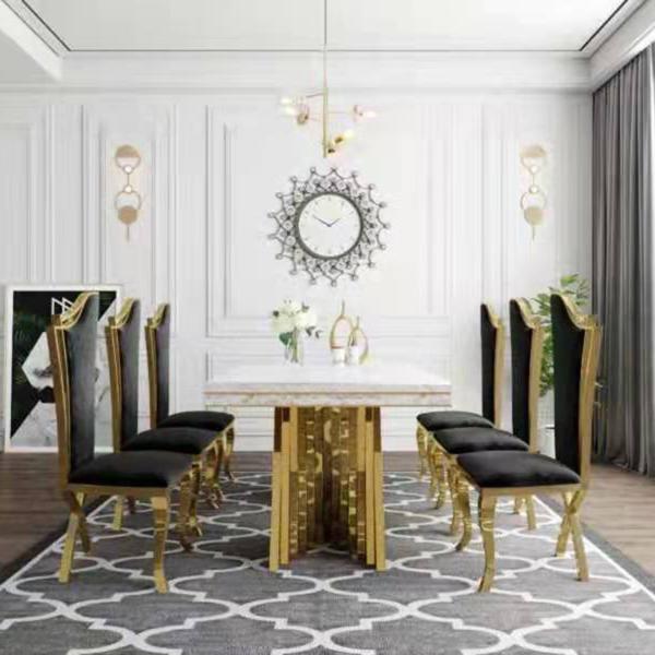 Quality Light Luxury Stainless Steel Marble Square Ballroom Dining Table for sale