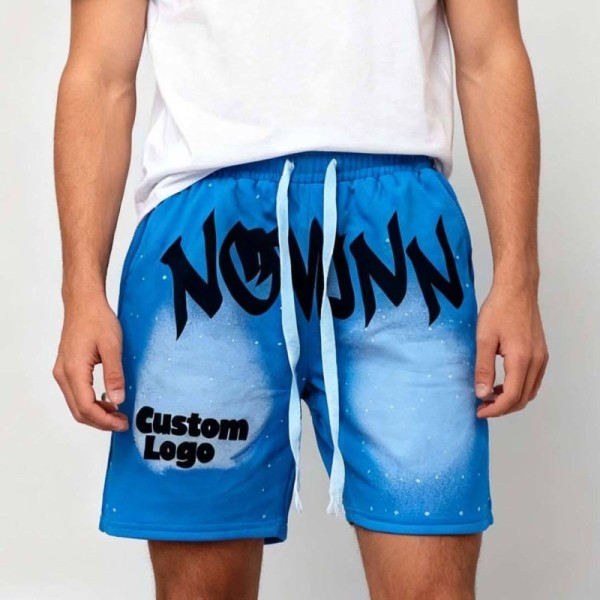 Quality Custom Streetwear Vintage Acid Wash Men Shorts Manufacturer Rhinestone Sport 100% Cotton Boxy Summer Print Short for Men for sale