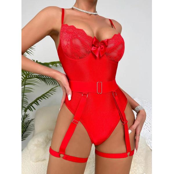 Quality Nightclub Ladies Sexy Lingerie Sets Perspective Conjoined Red Lingerie Set for sale
