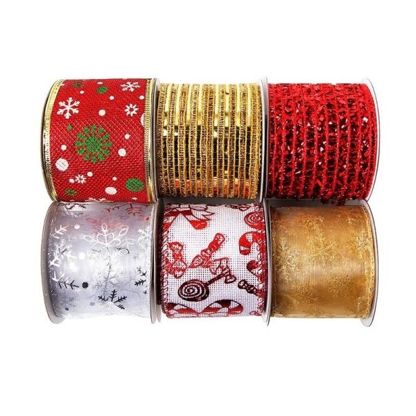 Quality Christmas Iron Wire Decoration Ribbon in 63mm Size with Wired Burlap Design for sale