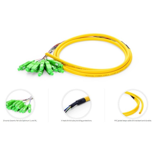 Quality 12 Core Fiber Optic Pigtail Sc APC Upc Fiber Simplex Pigtail Unjacketed Color for sale