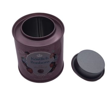 Quality Glossy Varnish Round Candy Packaging Tin Can With Airtight Plug Lid for sale