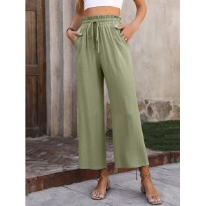Quality Fashionable Spring/Summer High-Waisted Cotton-Linen Blend Drawstring Wide-Leg for sale