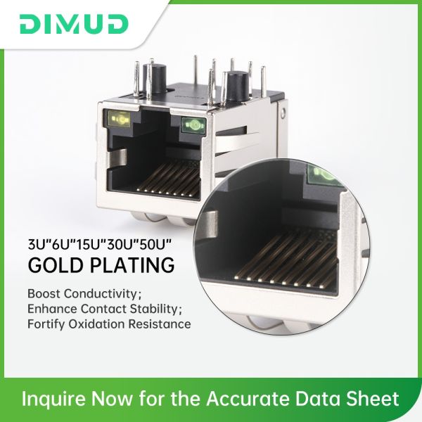 Quality DGKYD RJ45 Connector 12 Pin 6u Gold Plating Shielded PCB Mount for sale
