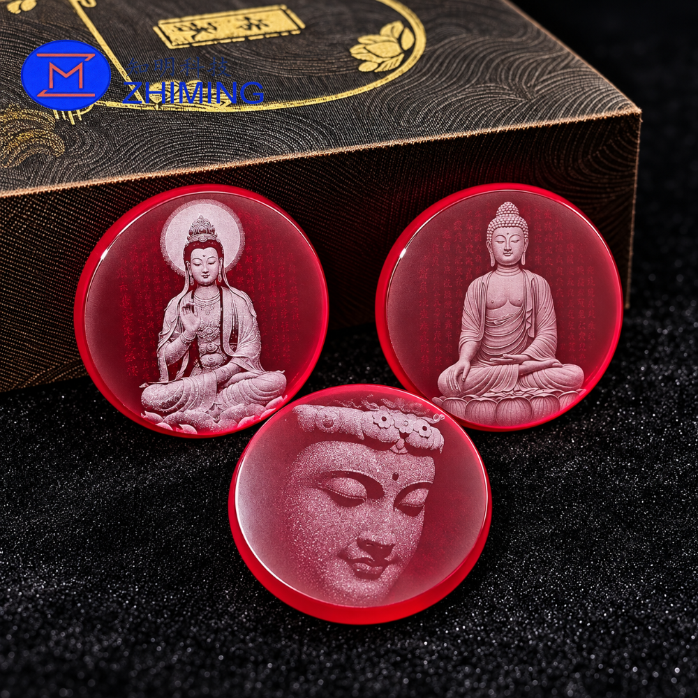 Quality Custom Synthetic Ruby Laser Engraved Medallion Manufacturer OEM Ruby Engraving for sale