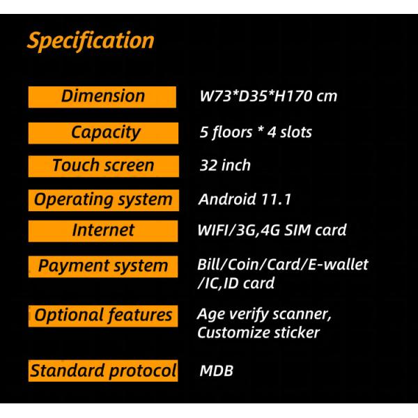 Quality Standing Hanging 300 pcs Big Capacity Vending Machine with Nayax Card Reader Age for sale
