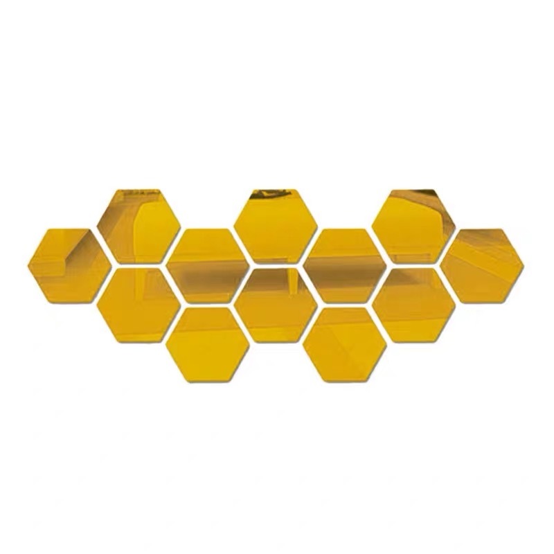 Quality 3D 12Pcs Hexagon Acrylic Mirror Wall Stickers Decorative Tiles Self Adhesive for sale