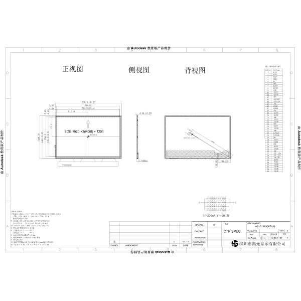 Quality High Brightness LVDS Interface 10.1 Inch TFT Display IPS 1200x1920 for sale