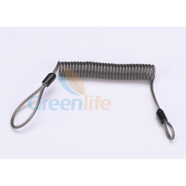 Quality Reminder Wire Coil Tool Lanyard Cable Transparent Black With Loop On Both Ends for sale