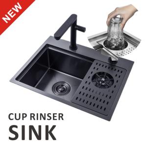 Quality Black PCD Cup Rinser Sink Stainless Steel Handmade 16 Gauge Single Bowl 50x40 for sale