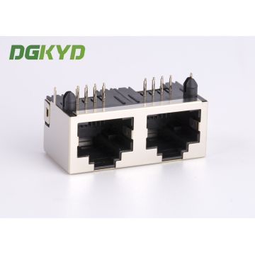 Quality Economical Cost Shield 1x2 Tab Up Double Port Ethernet Socket Rj45 Modular Jack for sale