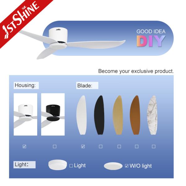 Quality White Modern Flush Mount Ceiling Fan , DC Motor Kitchen Fan Light for sale