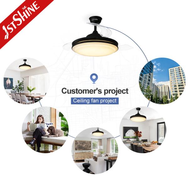 Quality DC Silent Motor LED Retractable Ceiling Fan Light 6 Speed Remote Control for sale
