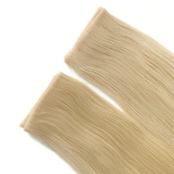 Quality Double Drawn Blonde Color Skin PU Flat Weft Human Hair Extension for Straight Style for sale