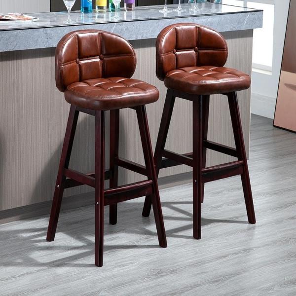 Quality Solid Wood Chair Home Restaurant Kitchen Island Bar Front Desk High Stool with PU Pad and Non-slip , Sitting Height for sale