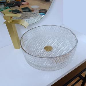 Quality 10 Inch Glass Wash Basin Free Standing Artistic Glass Vessel Bowl With Silver for sale