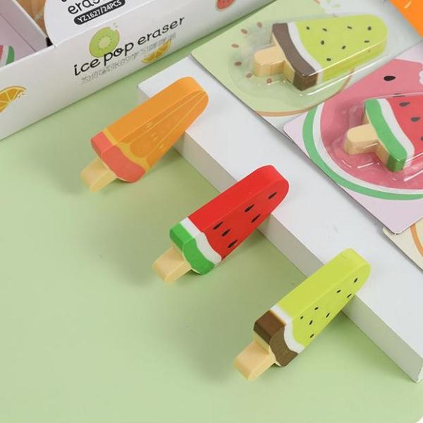 Quality School Stationery Fruit Popsicle Shape Eraser Cute Rubber for Students Using for sale