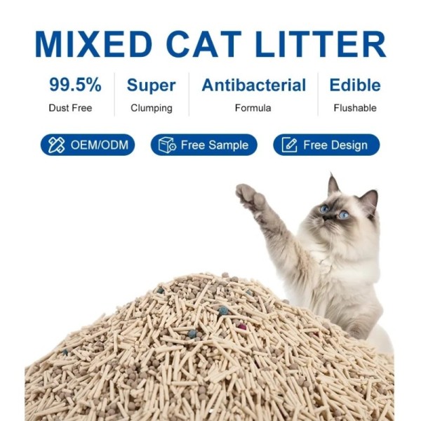 Quality Deodorizing Tofu Bentonite Mixed Cat Litter Custom Logo Fast Absorption for sale