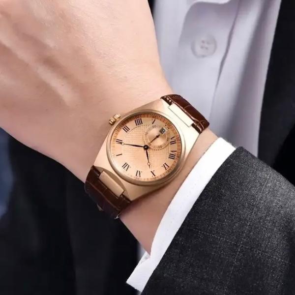 Quality Alloy Case Waterproof Quartz Watch Shock Proof Leather Strap Quartz Watch 40mm for sale