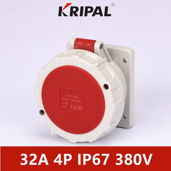Quality 5P 32A IP67 Flange Size Panel Mounted Socket With Thread Lock for sale