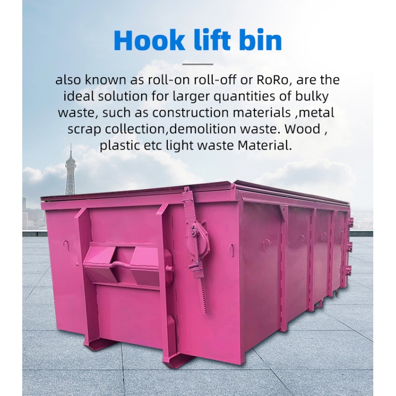 Hook lift bin exterior view showing construction and design