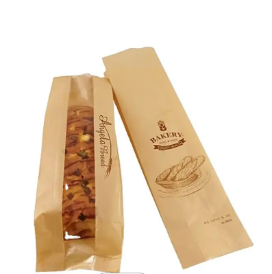 Quality OEM / ODM Kraft Paper Plastic Bread Bag Recyclable Window Baguette Bag for sale