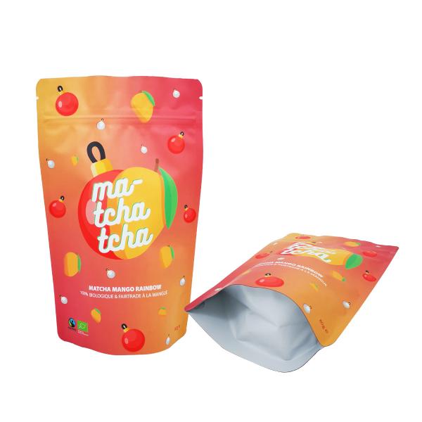 Quality Rainbow Design Elegant Matte Foil Liner Plastic Stand Up Pouches Custom With Zip Lock For Matcha Mango Powder for sale