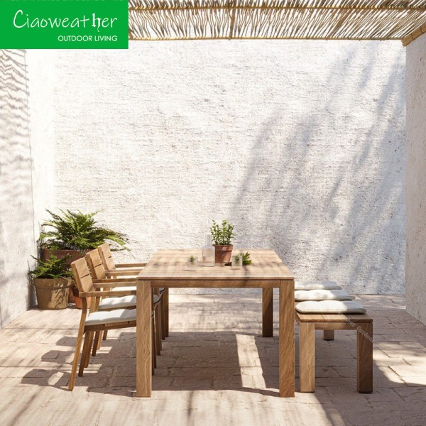 Quality Modern Style Outdoor Furniture Wood Dining Chair Set with Waterproof Upholstery and Waterproof Cushion for sale
